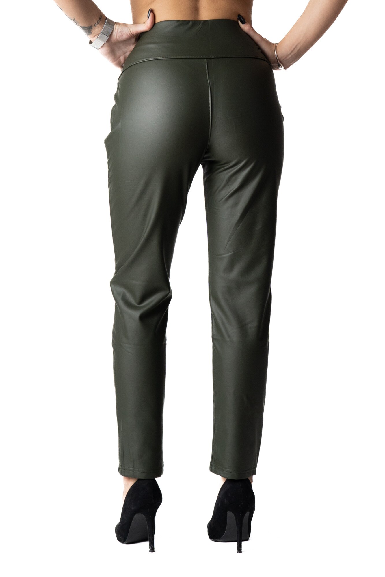 Pantaloni Dama Din Piele Ecologica Kaki Vatuiti, Sylvie L - eMAG.ro