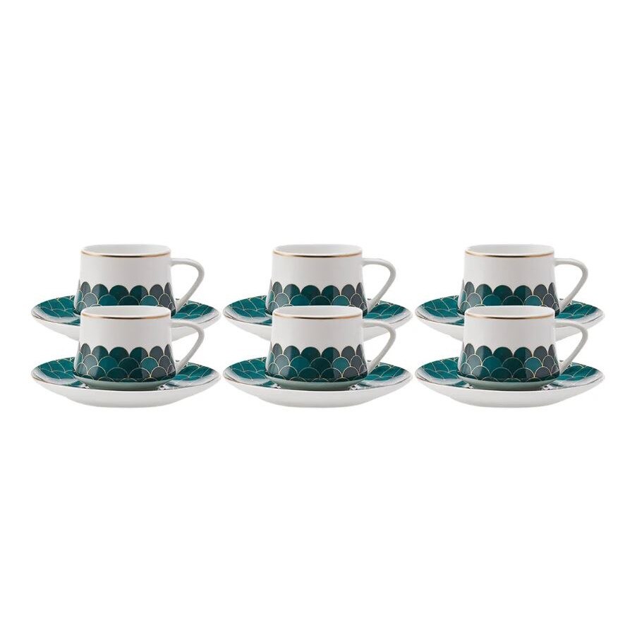 Set 6 cesti de cafea Karaca, Zümrüt, Portelan, Verde, 90 ml - eMAG.ro