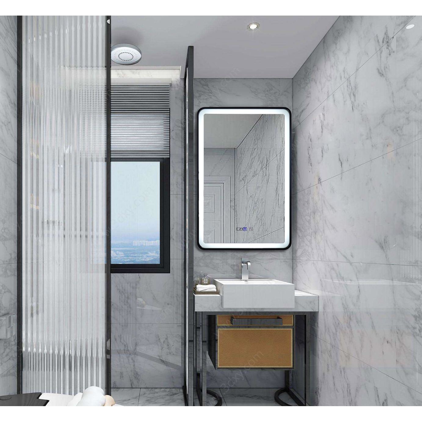 Oglinda Baie Cu Led, 60x100 Cm, Functie Dezaburire, Ceas Si Termometru ...