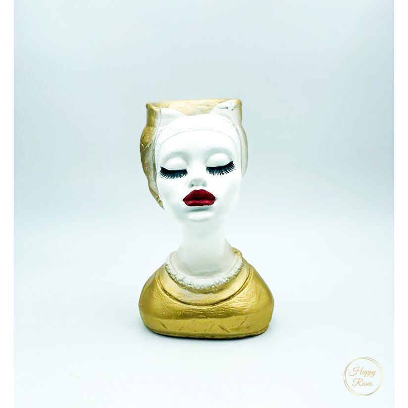 Vaza tip printesa africana, din ipsos, alba cu auriu, 24 cm - eMAG.ro