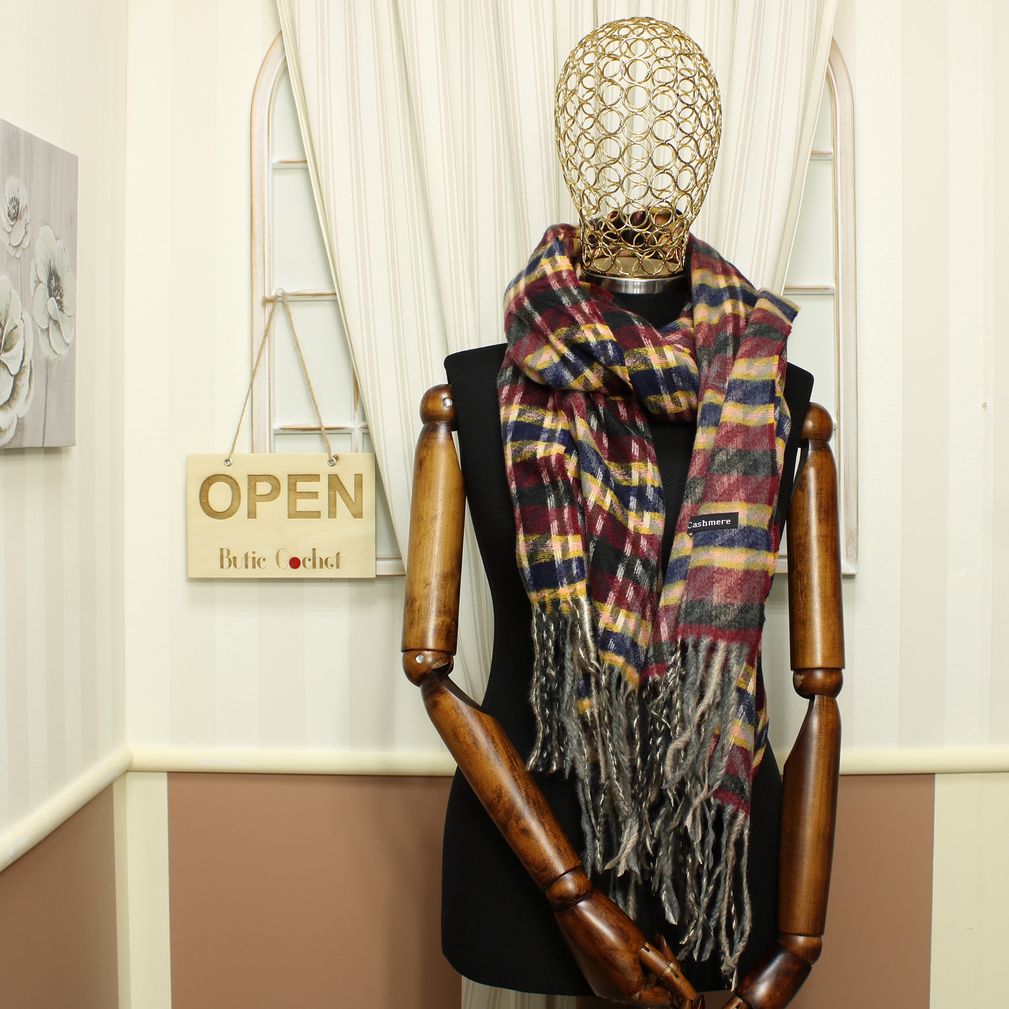 Esarfa de dama, ButicCochet, din casmir, cu franjuri, 190 x 70 cm ...
