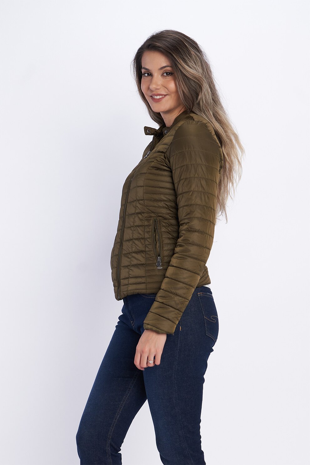 KVL by KENVELO, Geaca scurta usoara cu aspect matlasat, Verde militar ...