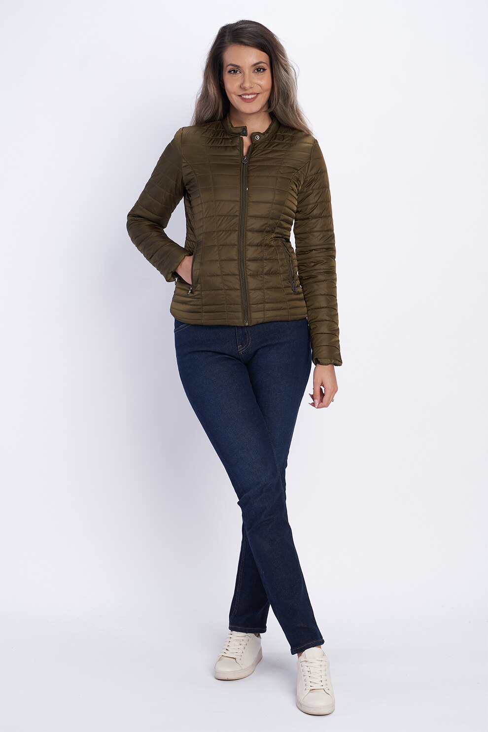 KVL by KENVELO, Geaca scurta usoara cu aspect matlasat, Verde militar ...