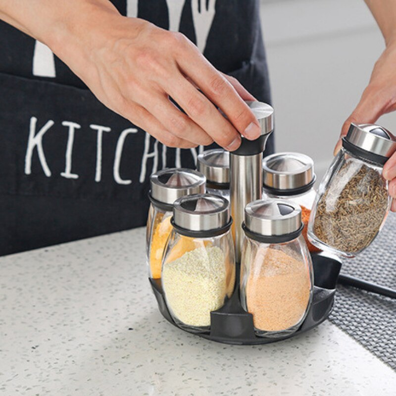 Set 6 recipiente pentru condimente cu suport rotativ - eMAG.ro