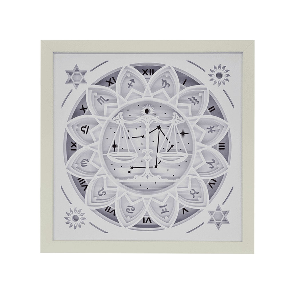Rama luminoasa, Zodiac Balanta 3D Shadow Box, 27x27x6 cm, Rama alba ...
