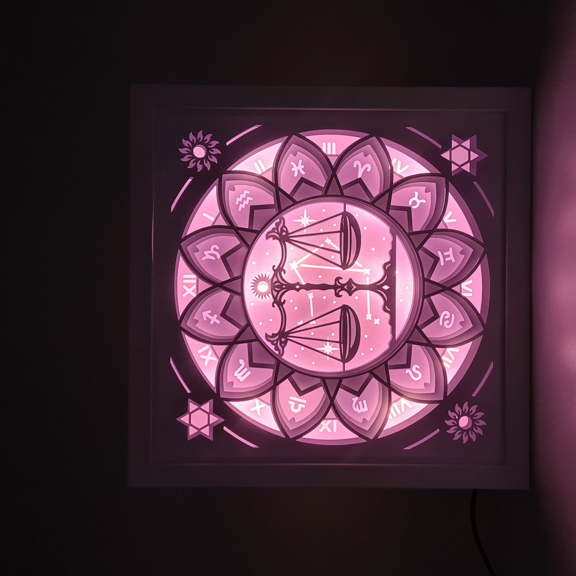 Rama luminoasa, Zodiac Balanta 3D Shadow Box, 27x27x6 cm, Rama alba ...