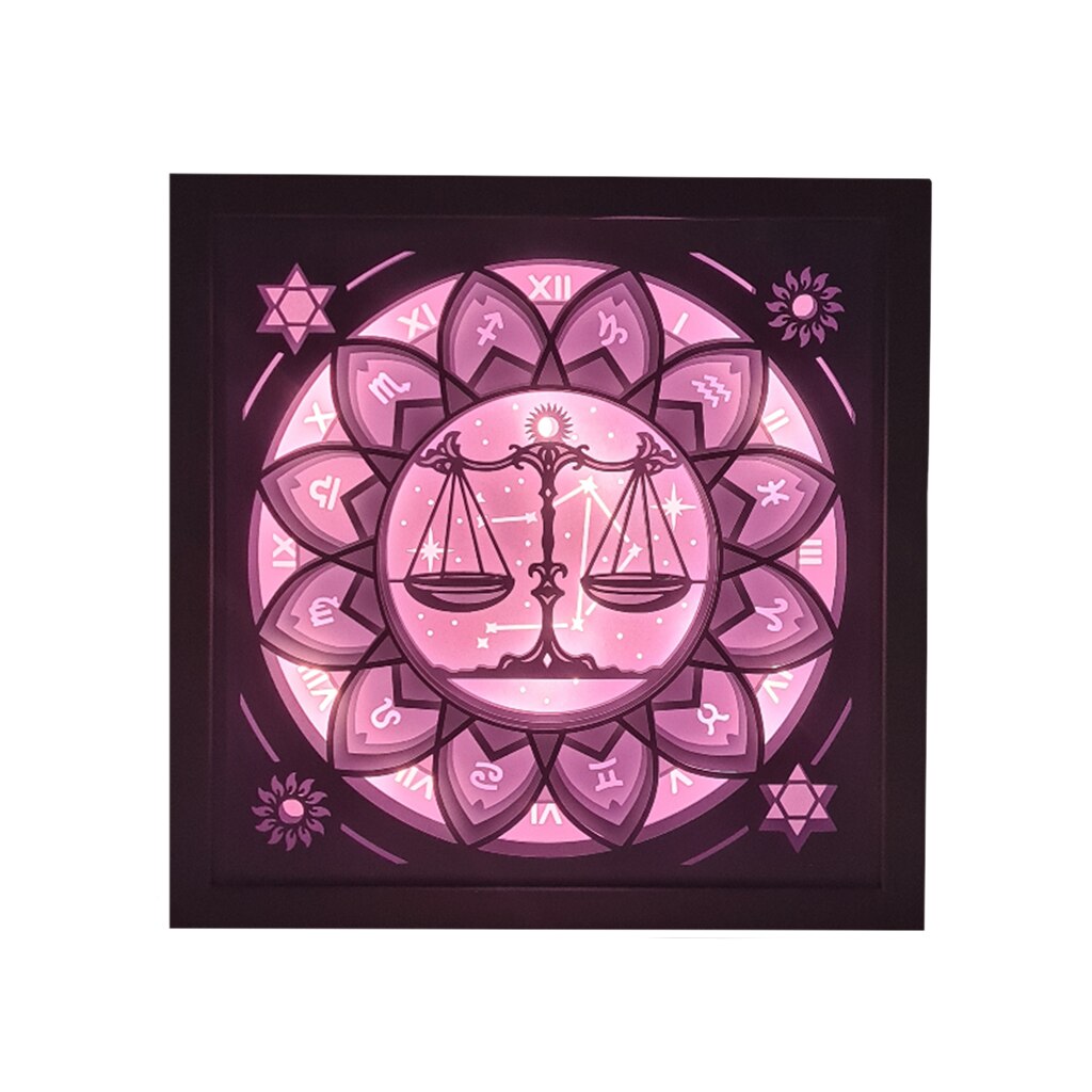 Rama luminoasa, Zodiac Balanta 3D Shadow Box, 27x27x6 cm, Rama alba ...