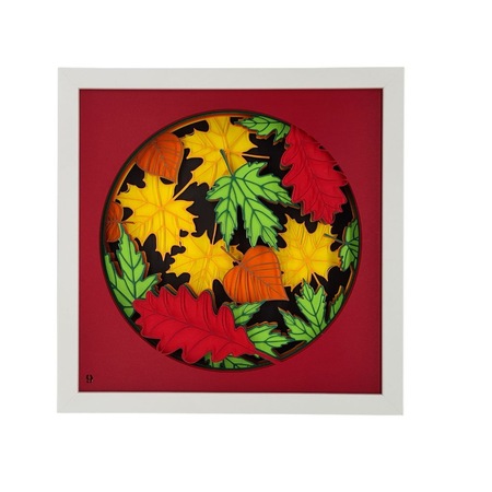 Rama decorativa, Frunze Cazatoare 3D Shadow Box, 27x27x6 cm, Rama alba ...