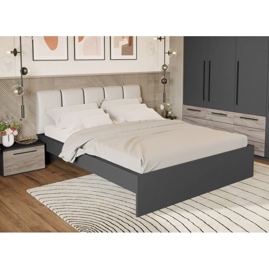 Set Dormitor Gri Noce C11, fara Comoda, Pat 160x200, Dulap, Set ...