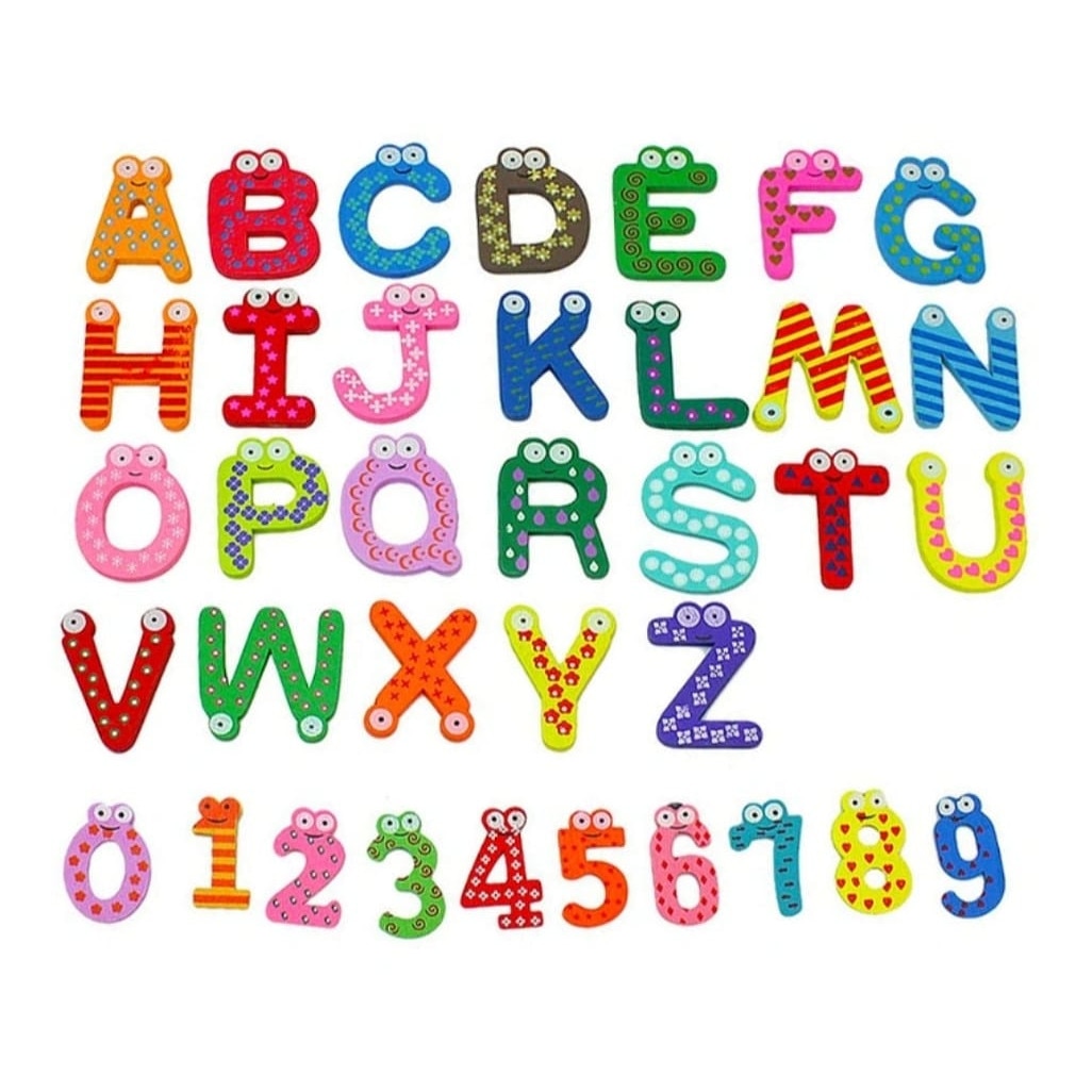 Set de Litere si Cifre, 26 litere + 10 cifre magnetice, colorate, din ...