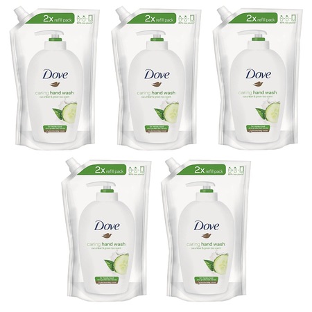 Опаковка от 5 x Dove Go Fresh течен сапун с резерв, краставица и зелен ...