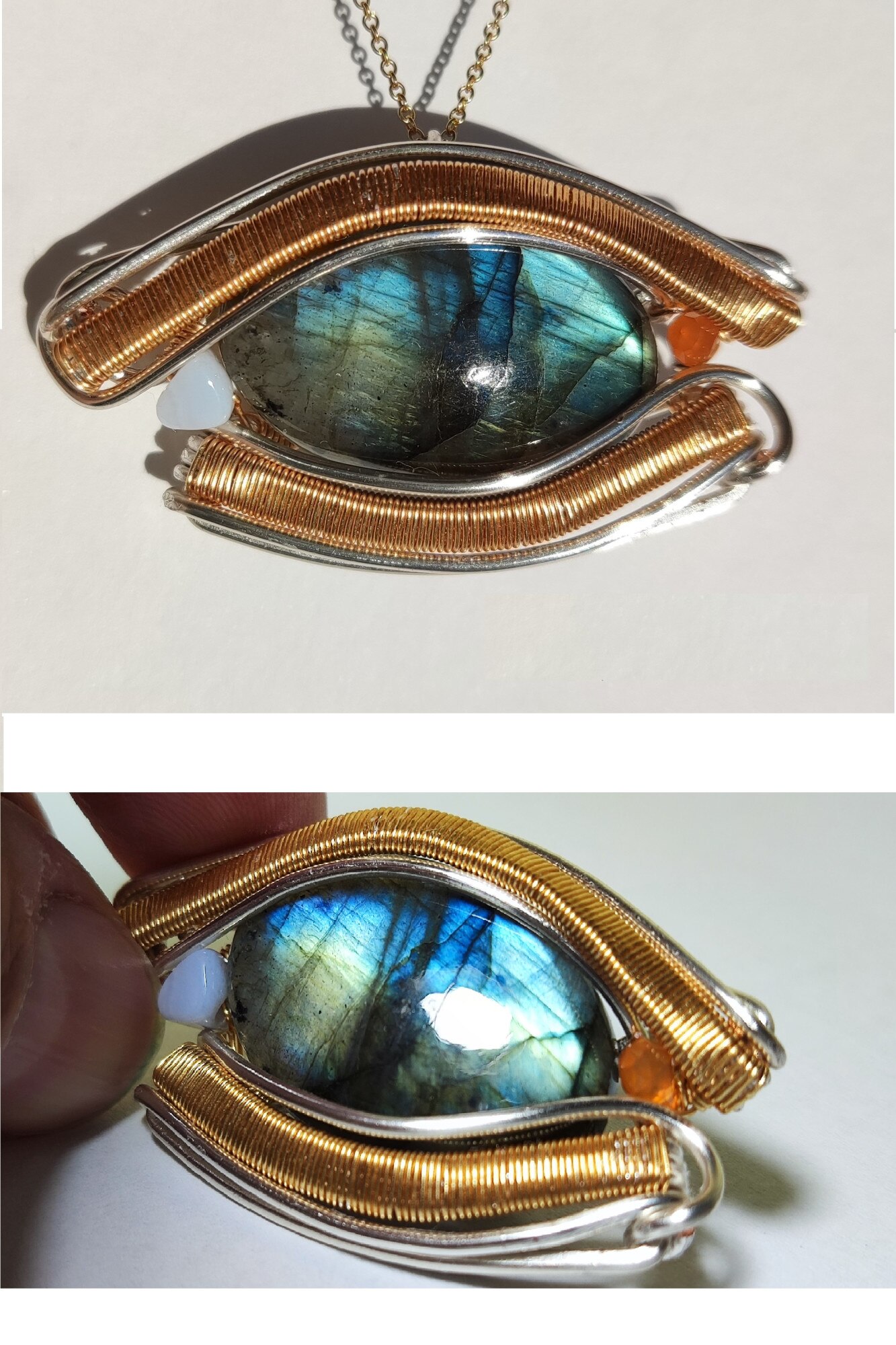 Pandantiv magic - Ochi de deochi, Gilt si Labradorit, Multicolor, 5 cm ...