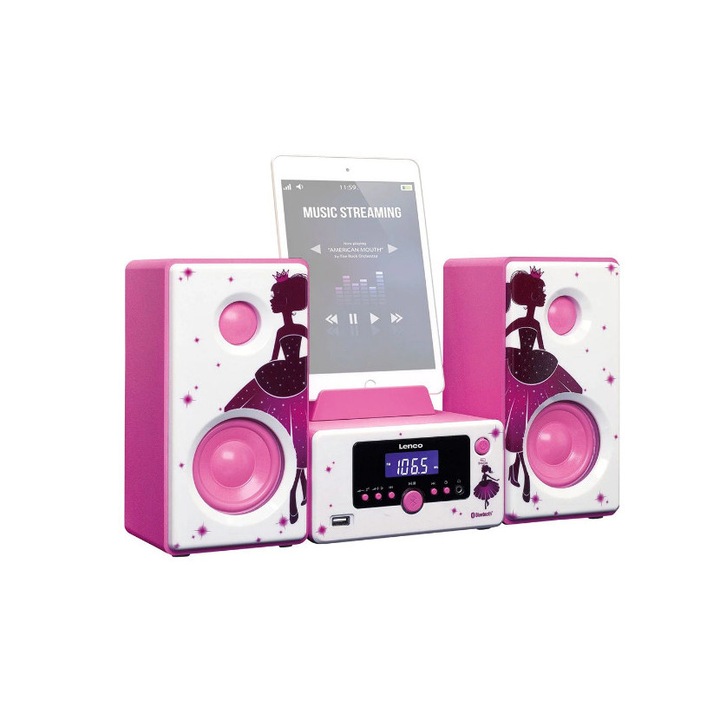 Микросистема Lenco MC-020 Princess, FM, USB, Bluetooth, Pink - eMAG.bg