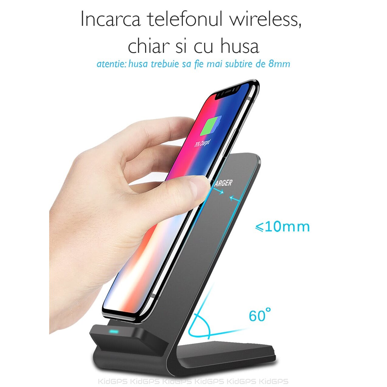 Incarcator wireless de birou BzStore, 10W Fast Charge, doua bobine ...