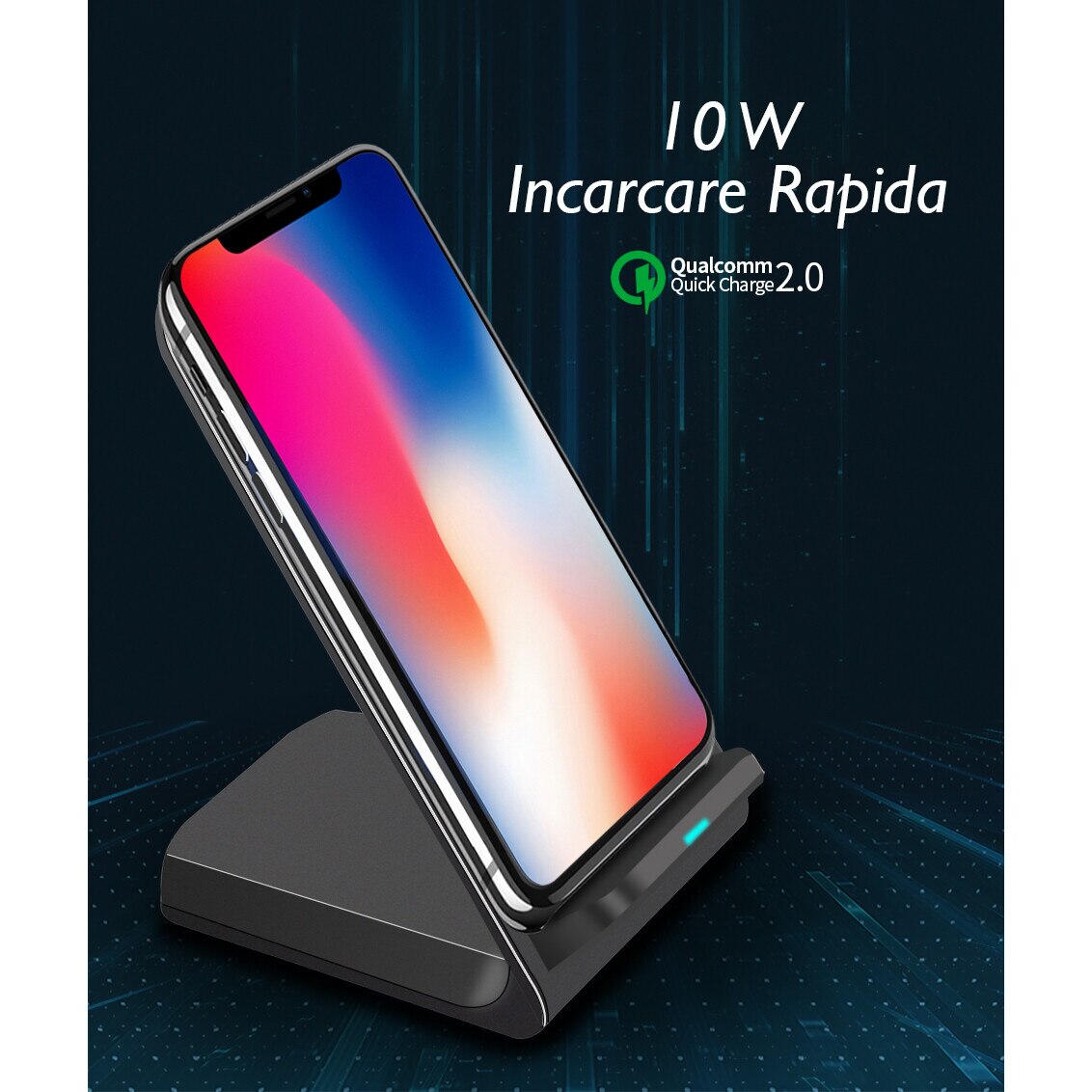 Incarcator wireless de birou BzStore, 10W Fast Charge, doua bobine ...