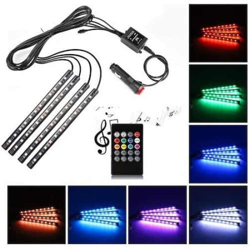 Kit iluminare ambientala auto banda LED RGB, interior masina, 4 benzi ...