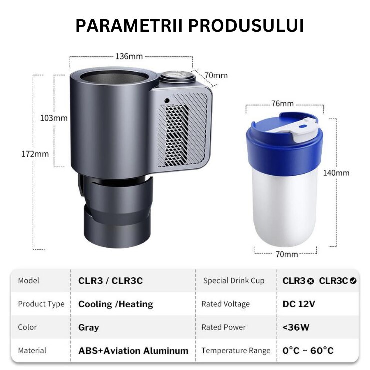 Termos cu cana si suport fixare masina, cu functie de incalzire si ...