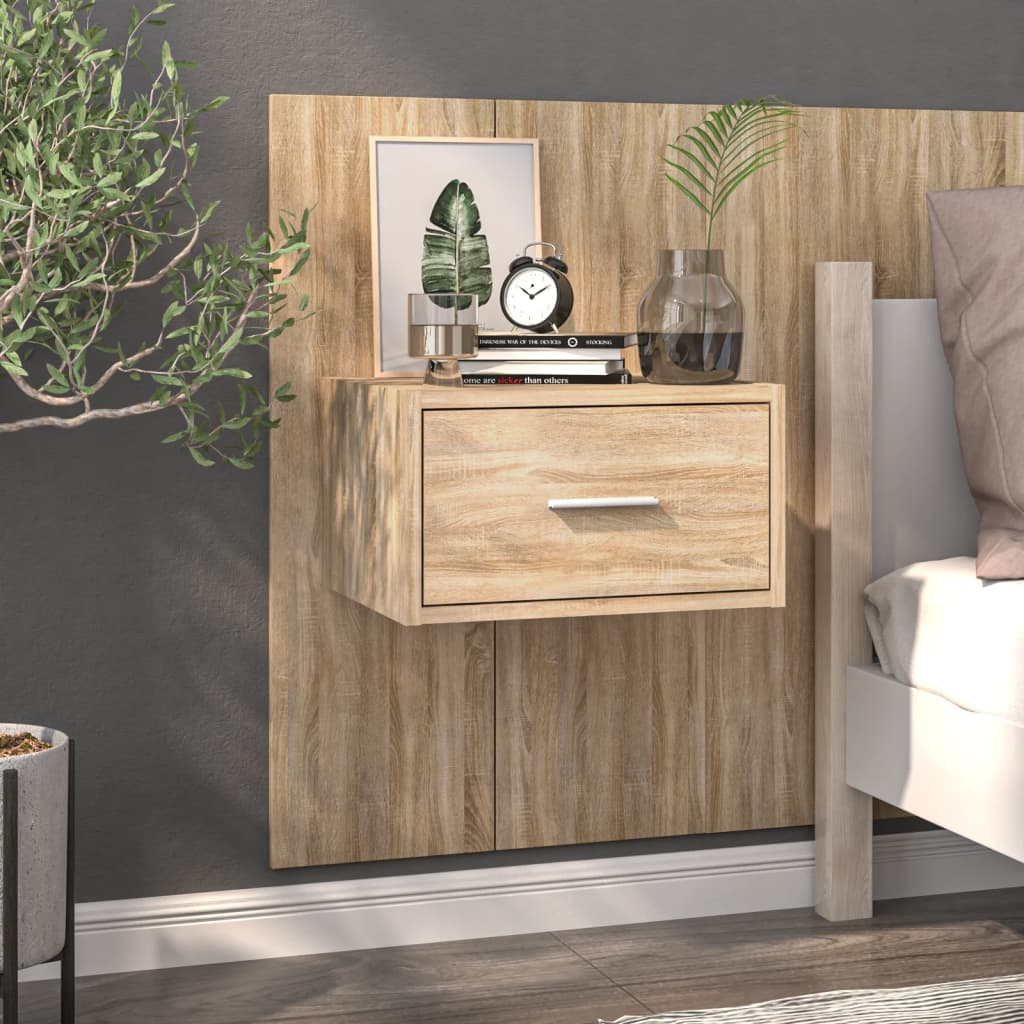 Set noptiere de perete vidaXL, 2 buc., stejar sonoma, 48.5 x 32.5 x 80 ...