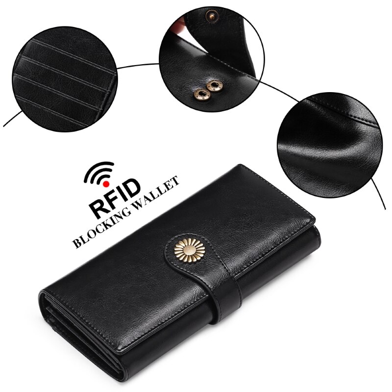 Дамски дълъг портфейл, JERMYN'S Lora RFID, естествена кожа, черен - eMAG.bg