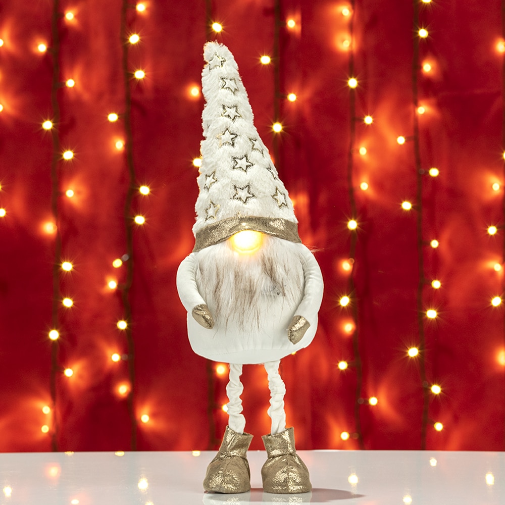 Decoratiune Craciun, Gnom cu picioare pe arc cu led, 54 cm, Alb - eMAG.ro