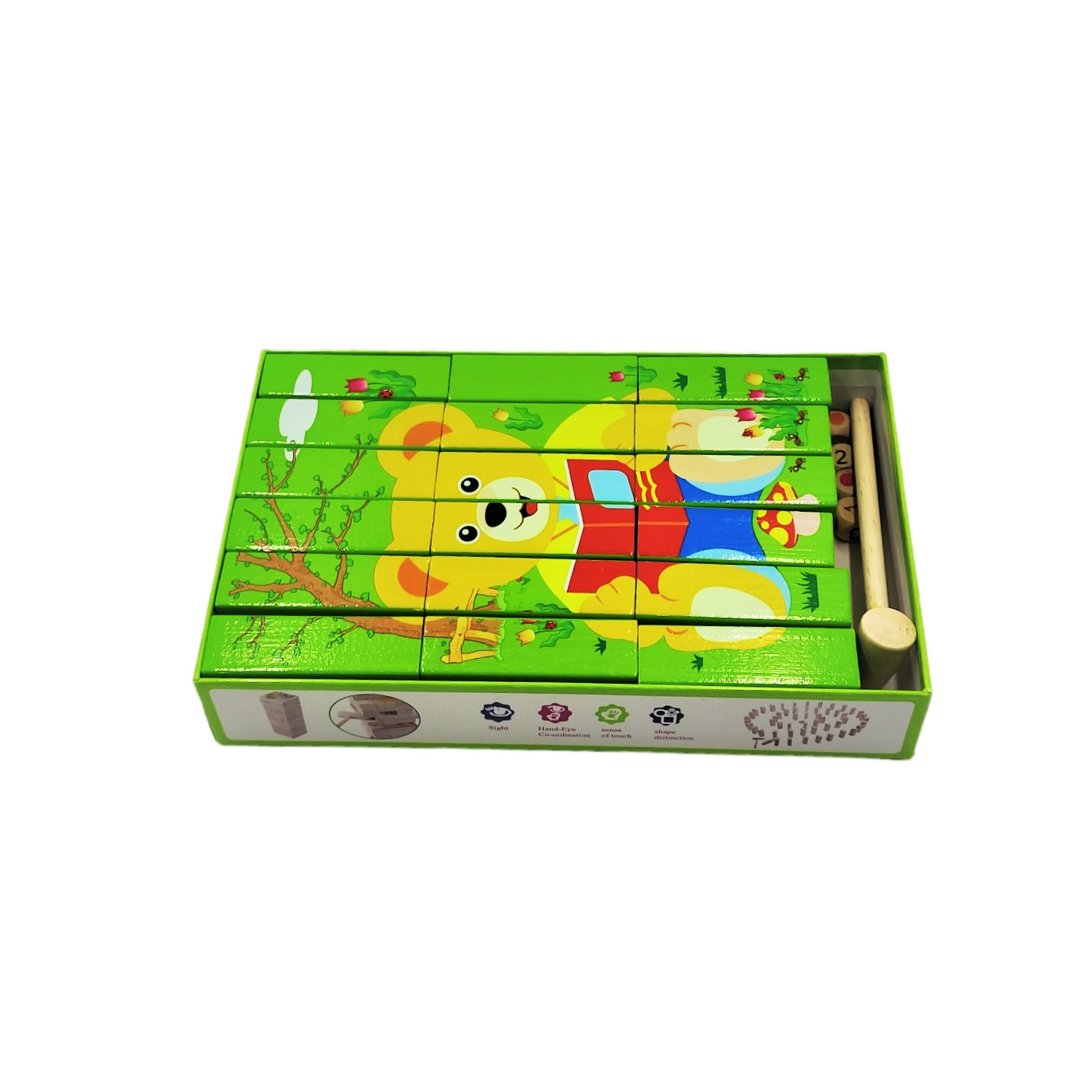 Joc cu cuburi din lemn 2 in 1, Jenga, turnul instabil si puzzle - eMAG.ro