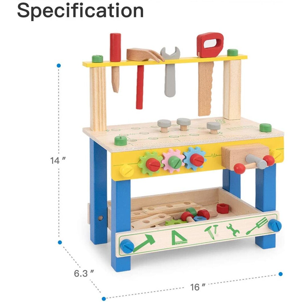 Atelier de Lucru din Lemn Natural cu Unelte si Accesorii, 41 CM ...