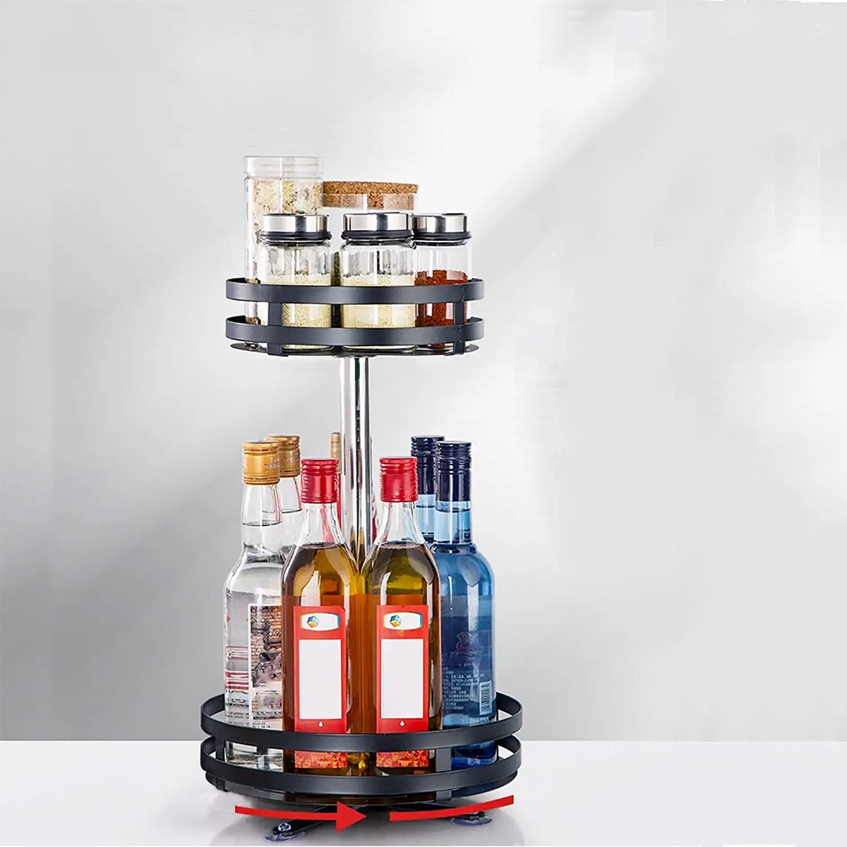 Raft metalic, rotativ, 2 polite, Naimeed D4431, Negru, Diametru 26cm ...