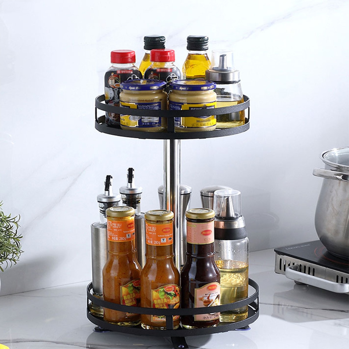 Raft metalic, rotativ, 2 polite, Naimeed D4431, Negru, Diametru 26cm ...