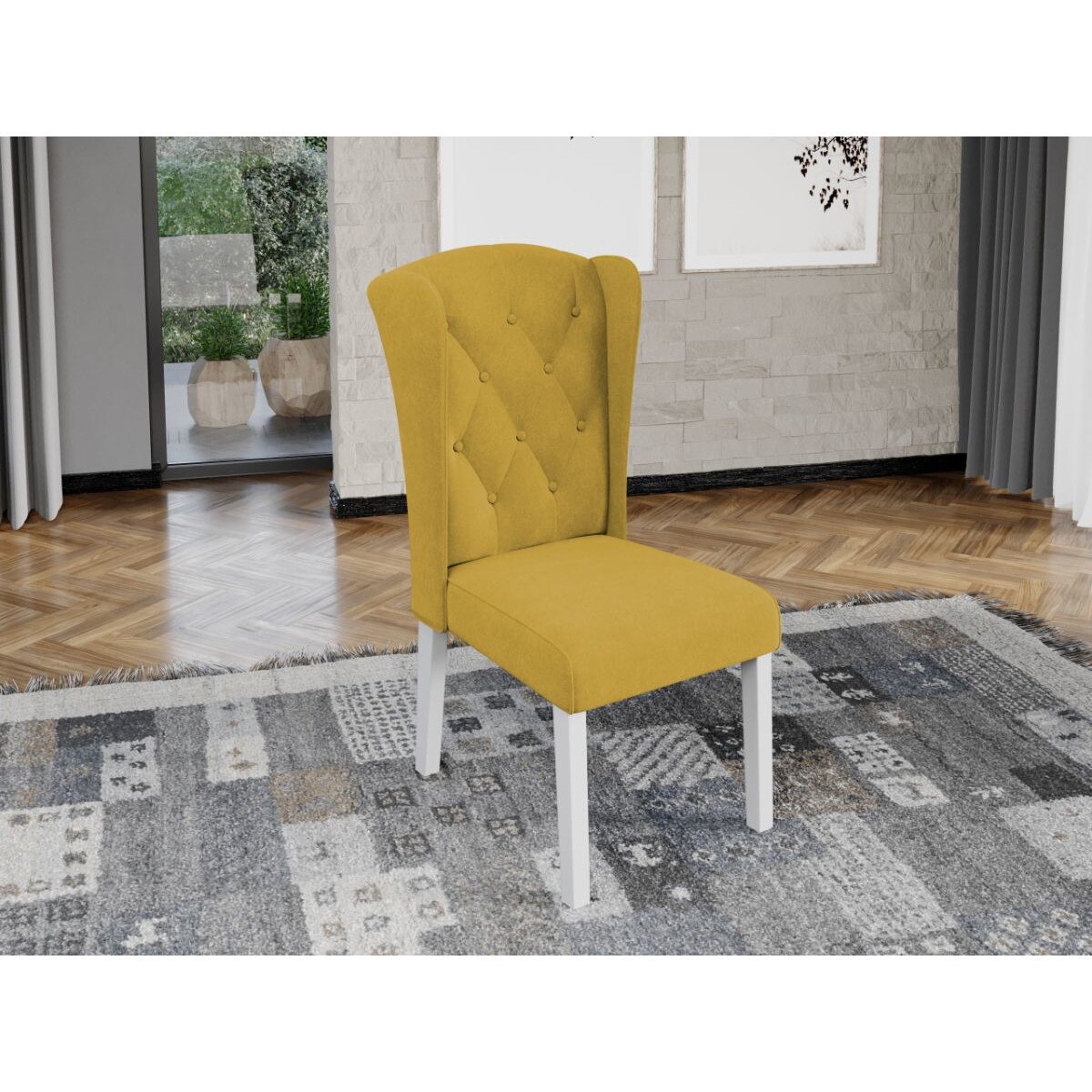 Scaun tapitat, Laguna, Atena Havana 65, Galben, Picioare Lemn Fag Albe ...