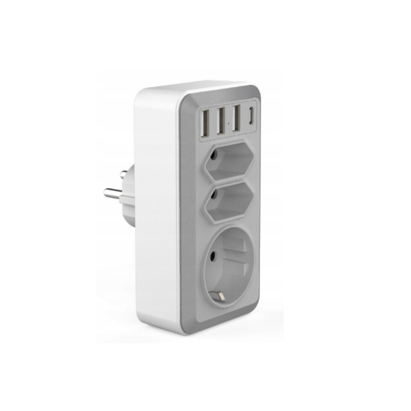 Adaptor Priza cu 3 sloturi si 4 prize USB, Gonga® Alb - eMAG.ro