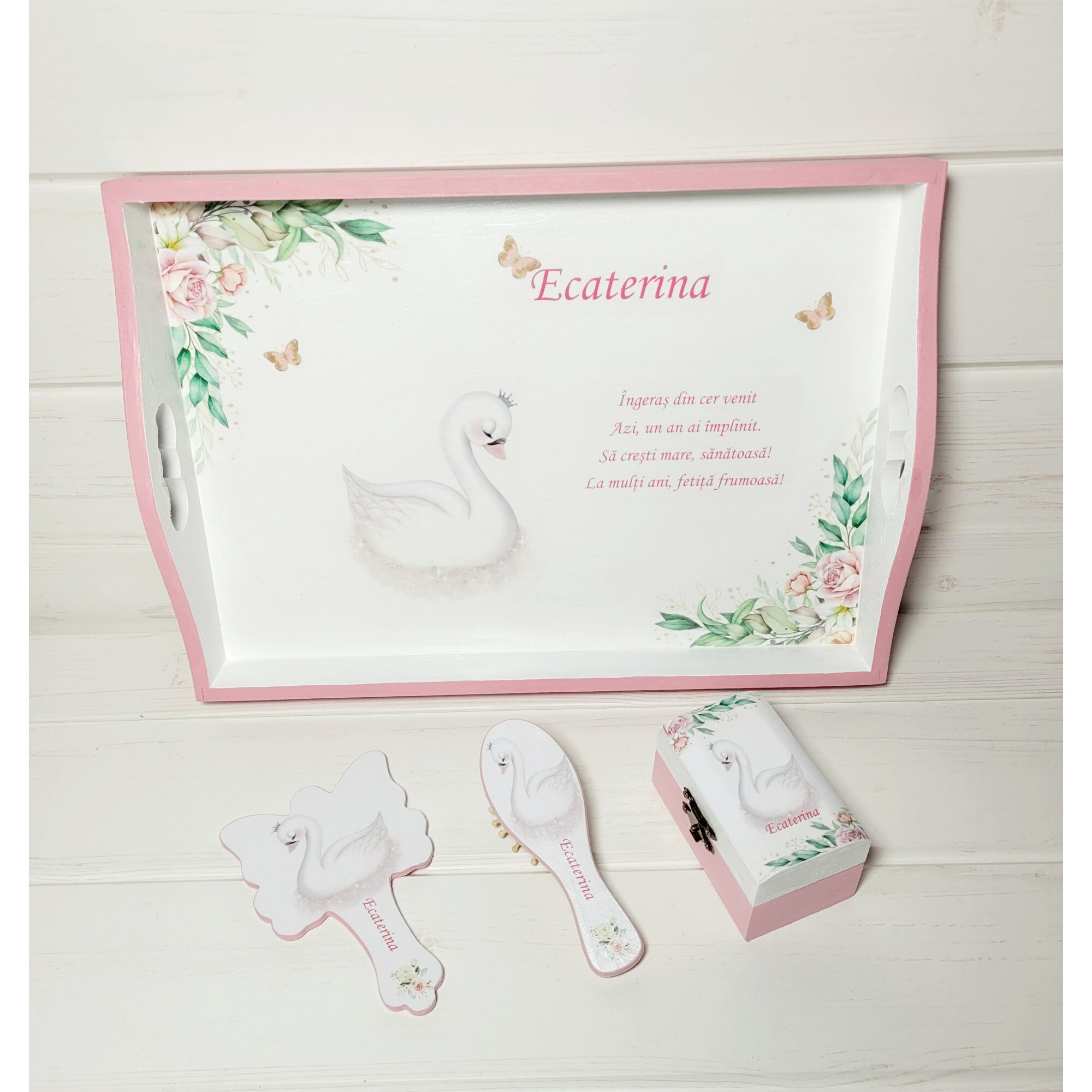 Set mot/ turta- model Lebada/ Angel the swan -7 piese, nume Ecaterina ...