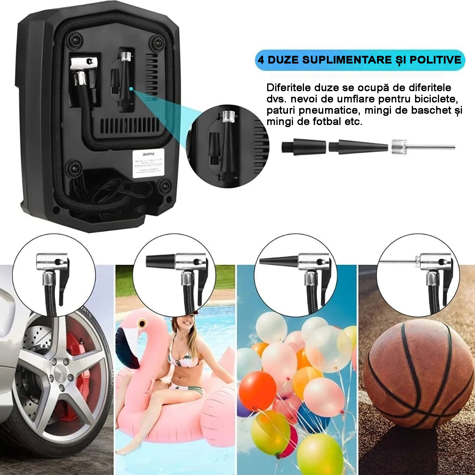 Compresor auto digital 3 in 1, GOXAWEE, G5213, lumina LED, DC 12V, 120W ...