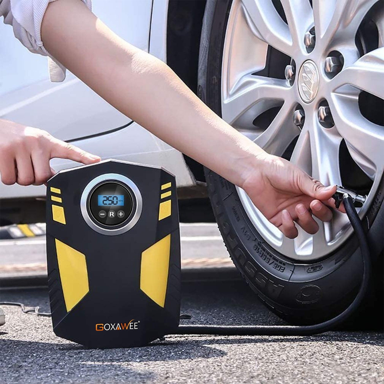 Compresor auto digital 3 in 1, GOXAWEE, G5213, lumina LED, DC 12V, 120W ...