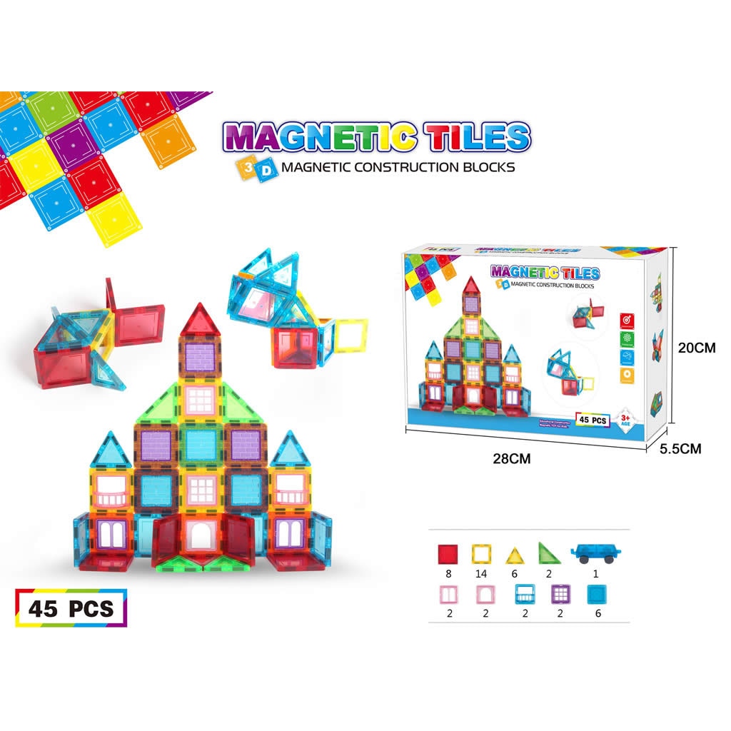 Set constructii magnetic cu 45 piese, PROCART, multicolor, Magnetic ...