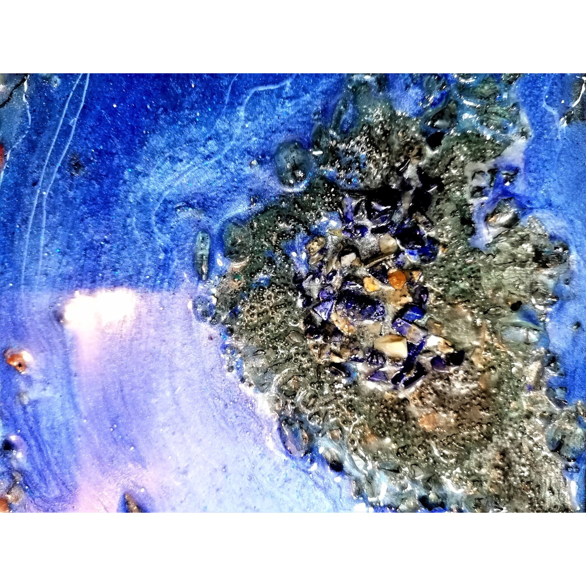 Tablou pictura abstracta Lazuli, cu rasina si cristale naturale, panza ...