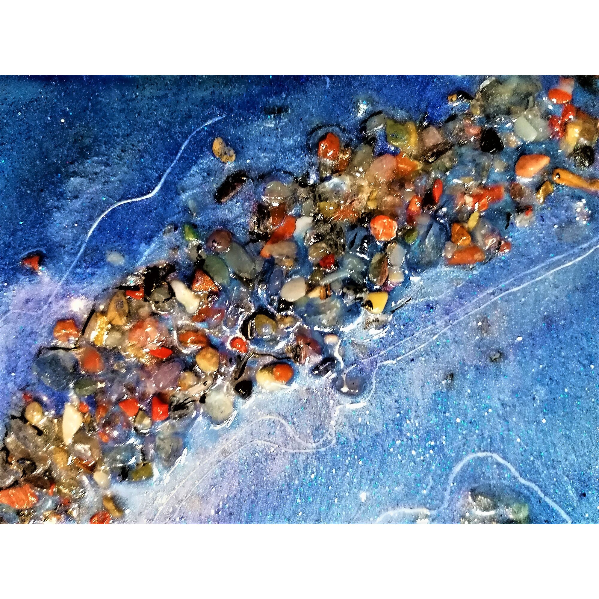 Tablou pictura abstracta Lazuli, cu rasina si cristale naturale, panza ...