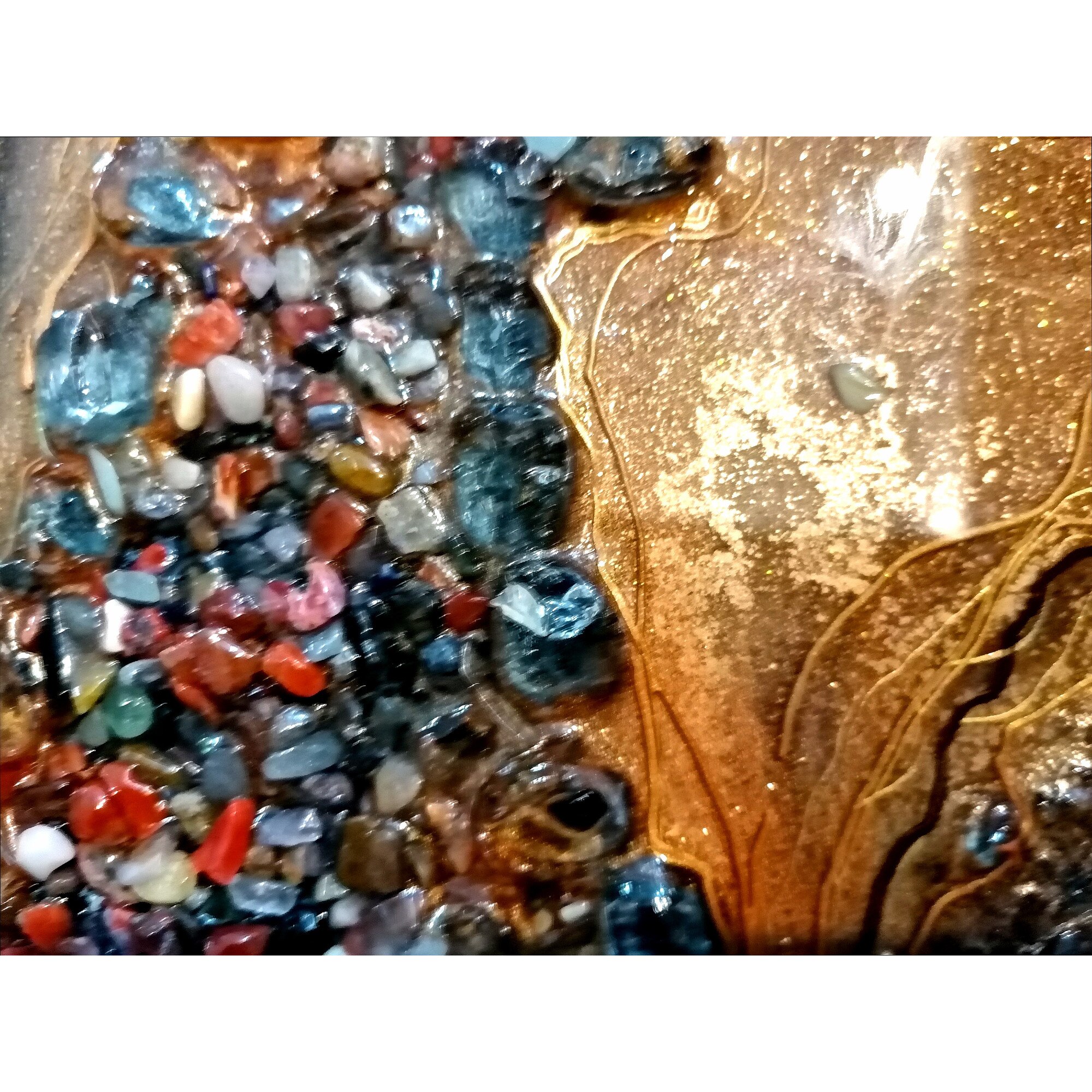 Tablou pictura abstracta Earth, cu rasina si cristale naturale, panza ...