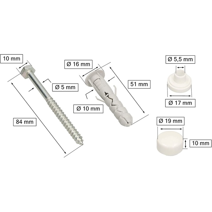 Set 2 suruburi fixare, Kotarbau, Plastic/Otel, 84x10 mm, Gri - eMAG.ro