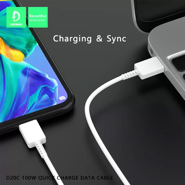 Cablu USB Type C Power Delivery 3.6A, Denmen D20C, 1m, 100W, alb - eMAG.ro