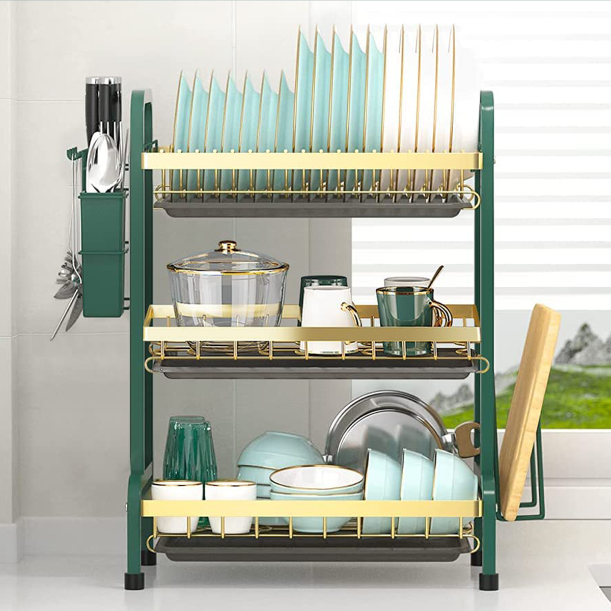 Raft metalic pentru vase si tacamuri, 3 polite, Naimeed D4470, Verde ...