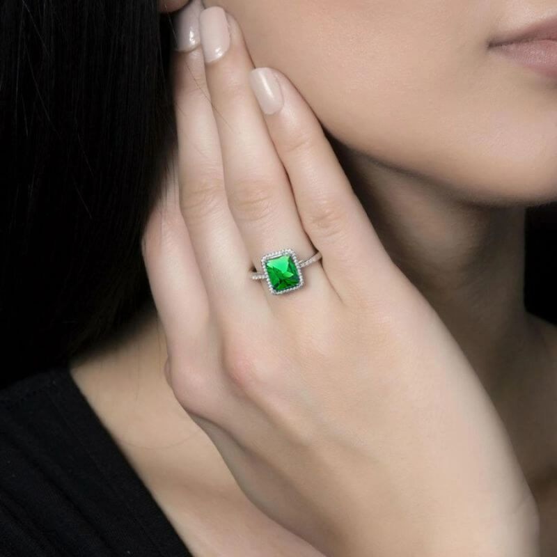 Inel argint cu piatra verde cubic zirconia - eMAG.ro