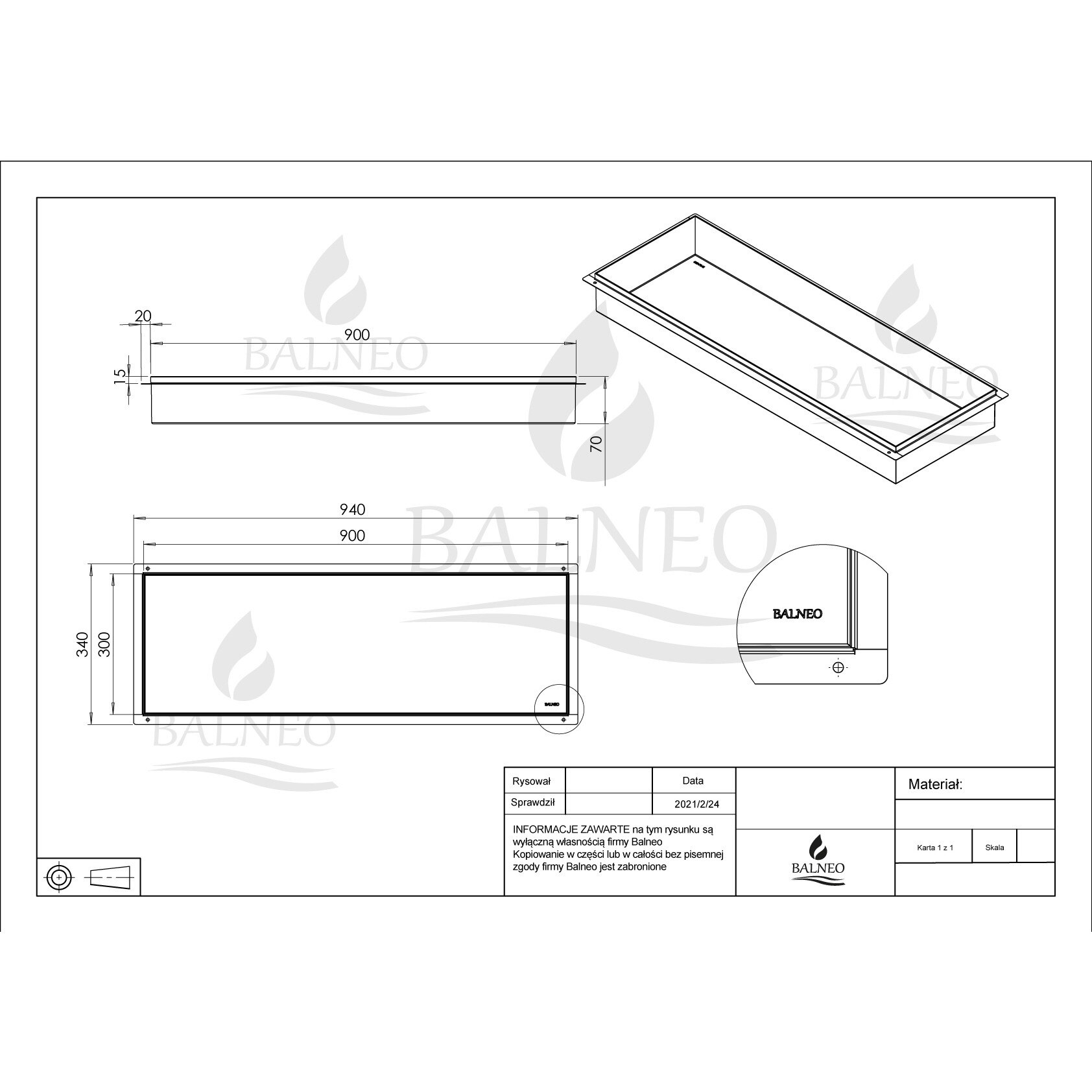 Zuhanyfülke, Balneo, FALI-BOX No Rim, 90x30x7 cm króm, rozsdamentes ...