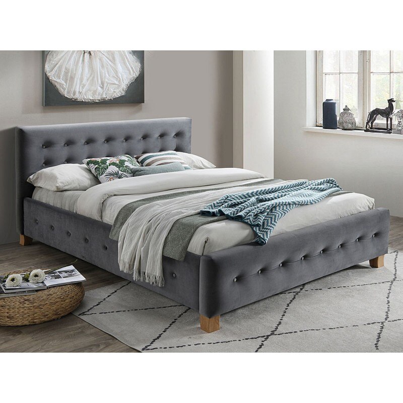 Pat tapitat SL Barcelona 160x200, velvet, gri - eMAG.ro