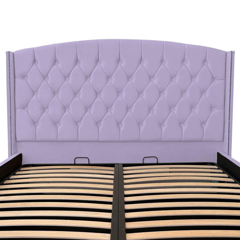 Pat Tokyo dublu cu somiera rabatabila si spatiu de depozitare, mov ...