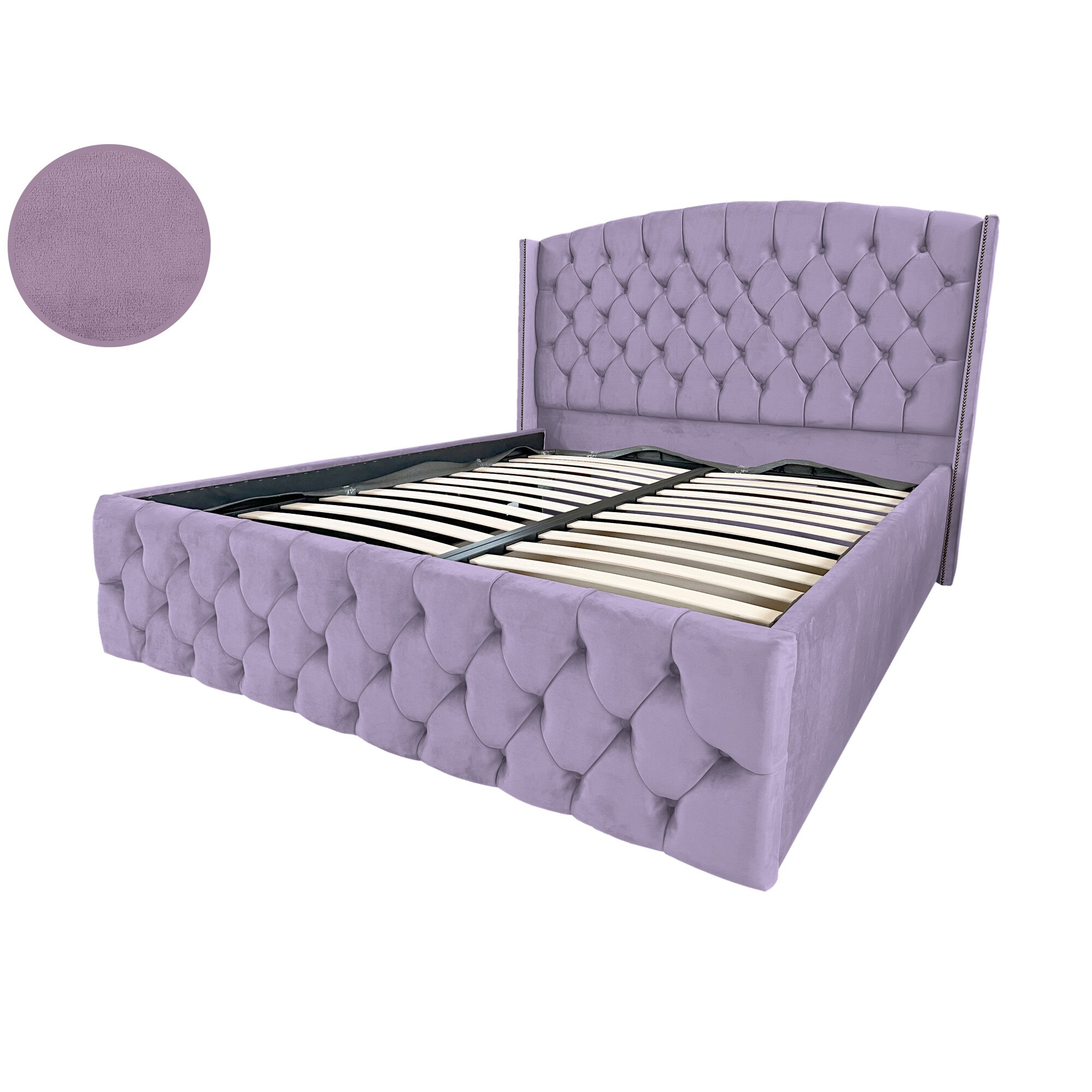 Pat Tokyo dublu cu somiera rabatabila si spatiu de depozitare, mov ...