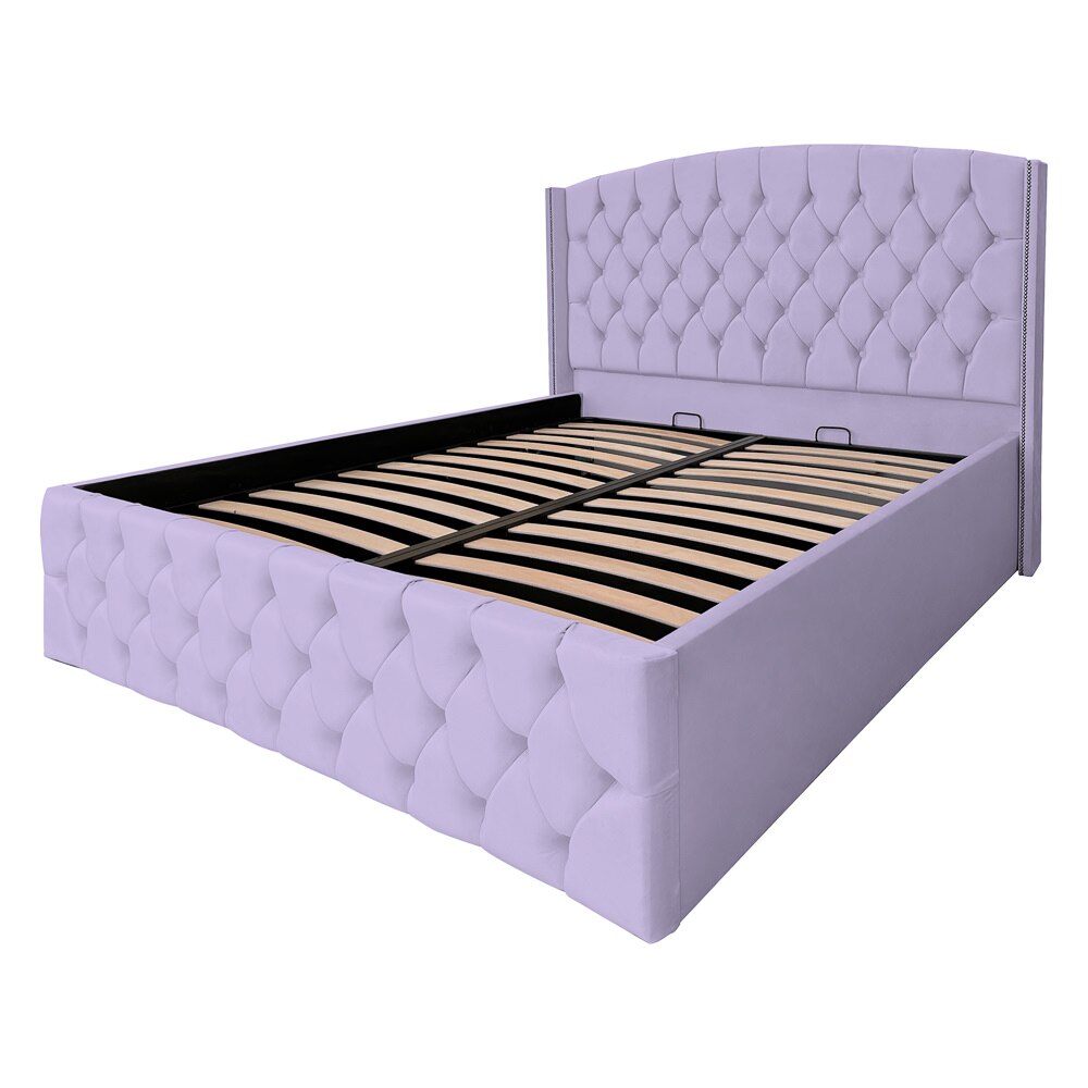 Pat Tokyo dublu cu somiera rabatabila si spatiu de depozitare, mov ...