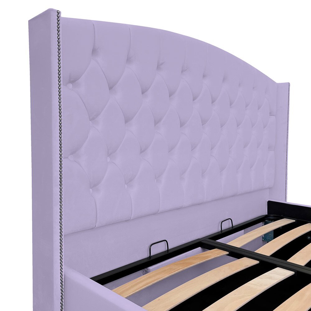 Pat Tokyo dublu cu somiera rabatabila si spatiu de depozitare, mov ...