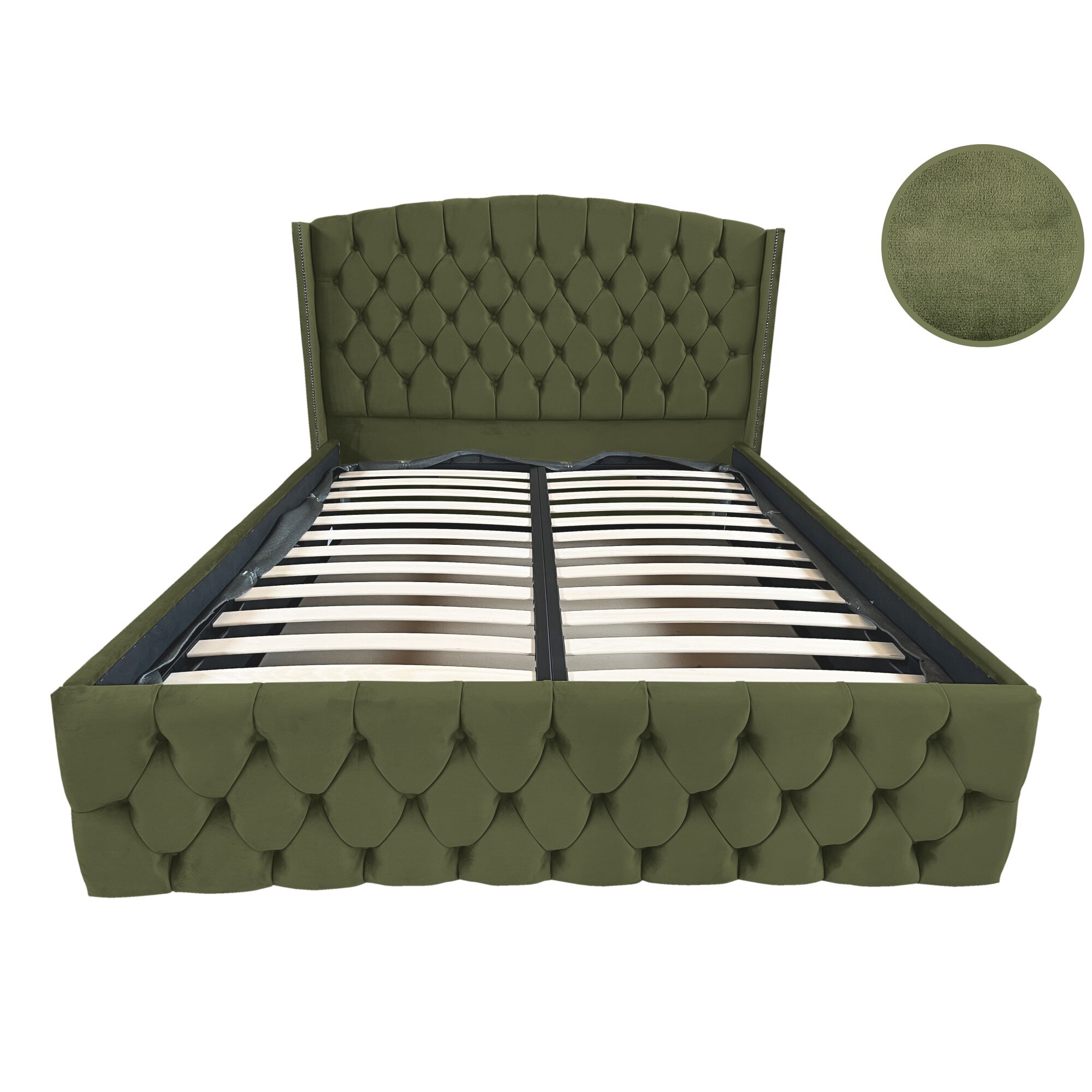 Pat Tokyo dublu cu somiera rabatabila si spatiu de depozitare, verde ...