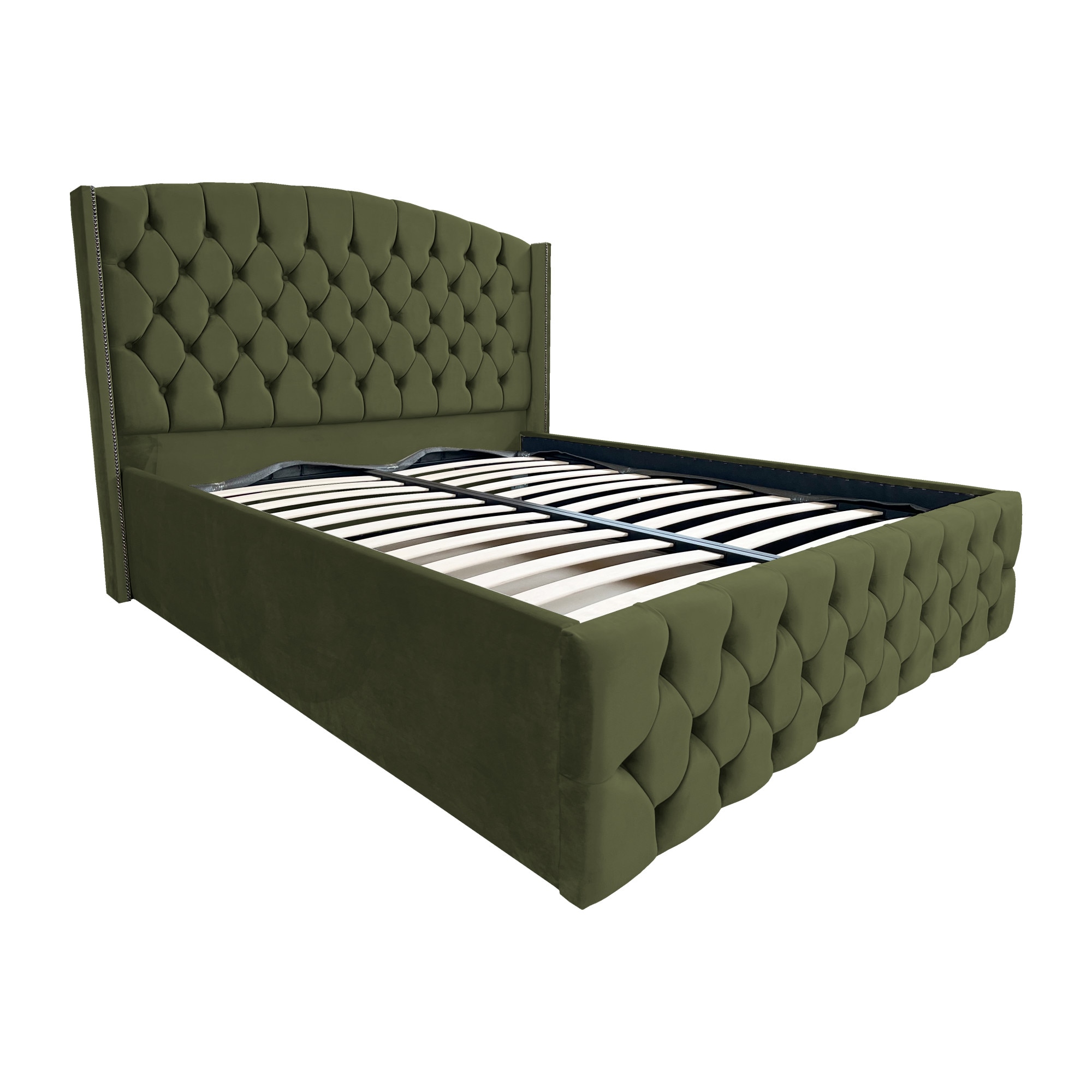 Pat Tokyo dublu cu somiera rabatabila si spatiu de depozitare, verde ...