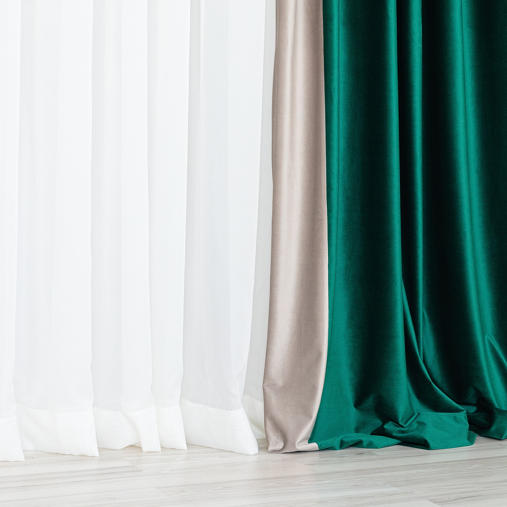 Set Draperii Catifea, Verde-Crem, 150x260 cm - eMAG.ro